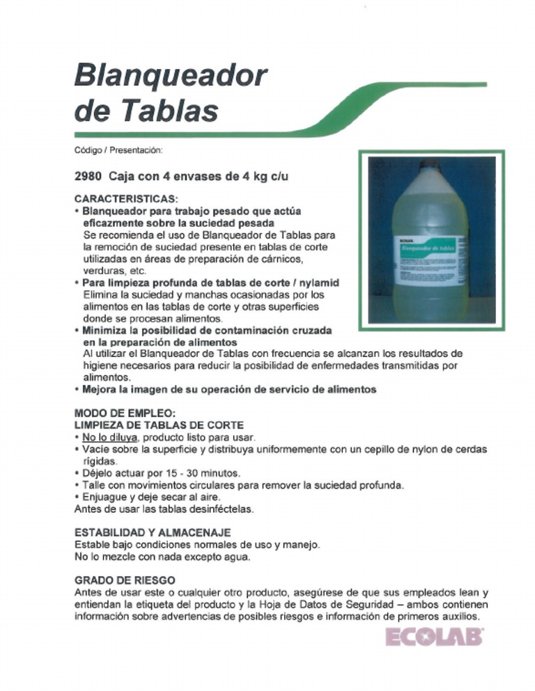 Blanqueador de Tablas | PDF