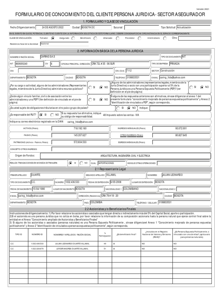 Sarlaft Juridico - Caring S.A.S - Ok | PDF | Seguro | Reaseguro