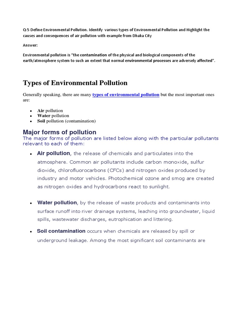 Types of Environmental Pollution | PDF | Air Pollution | Particulates