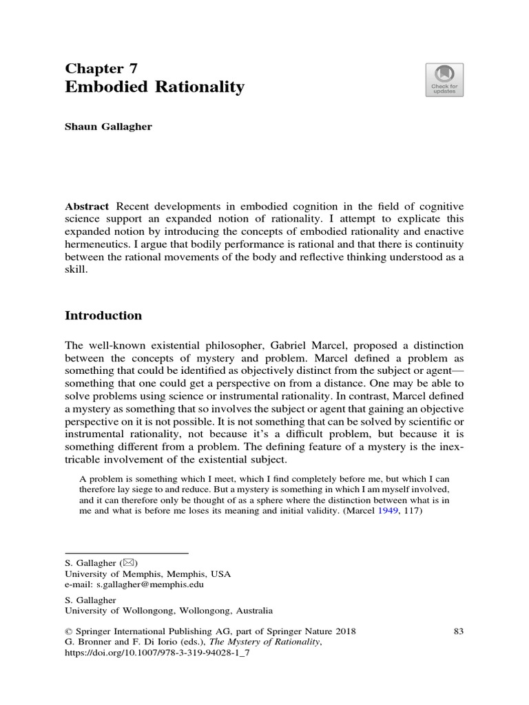 Gallagher 2018 | PDF | Embodied Cognition | Rationality