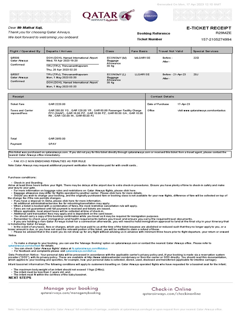 E-Ticket Receipt: MR Mathai Saji | PDF | Fee | Transport