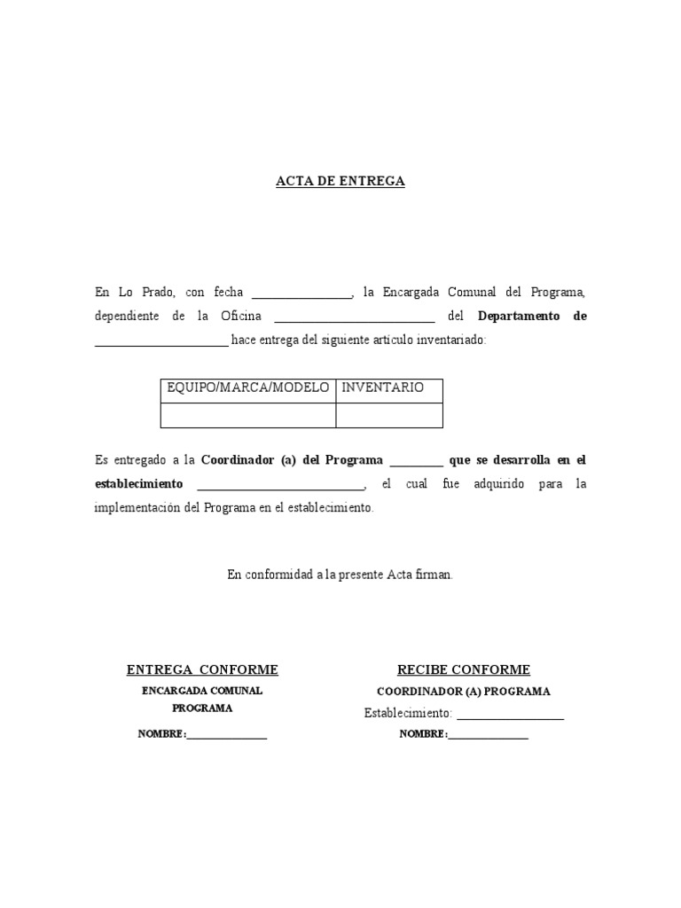 Formato Acta de Entrega | PDF