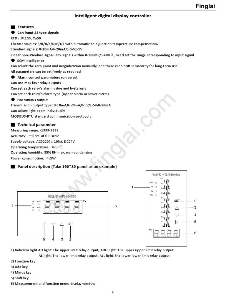Intelligent Digital Display Controller: Features | PDF | Parameter (Computer Programming ...