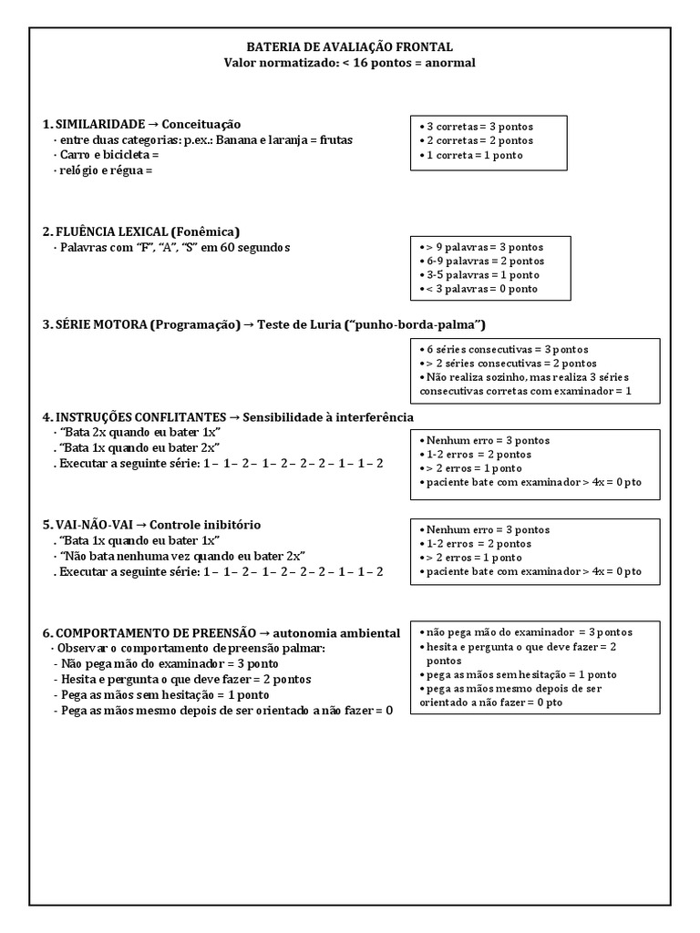 Bateria de Avaliação Frontal | PDF