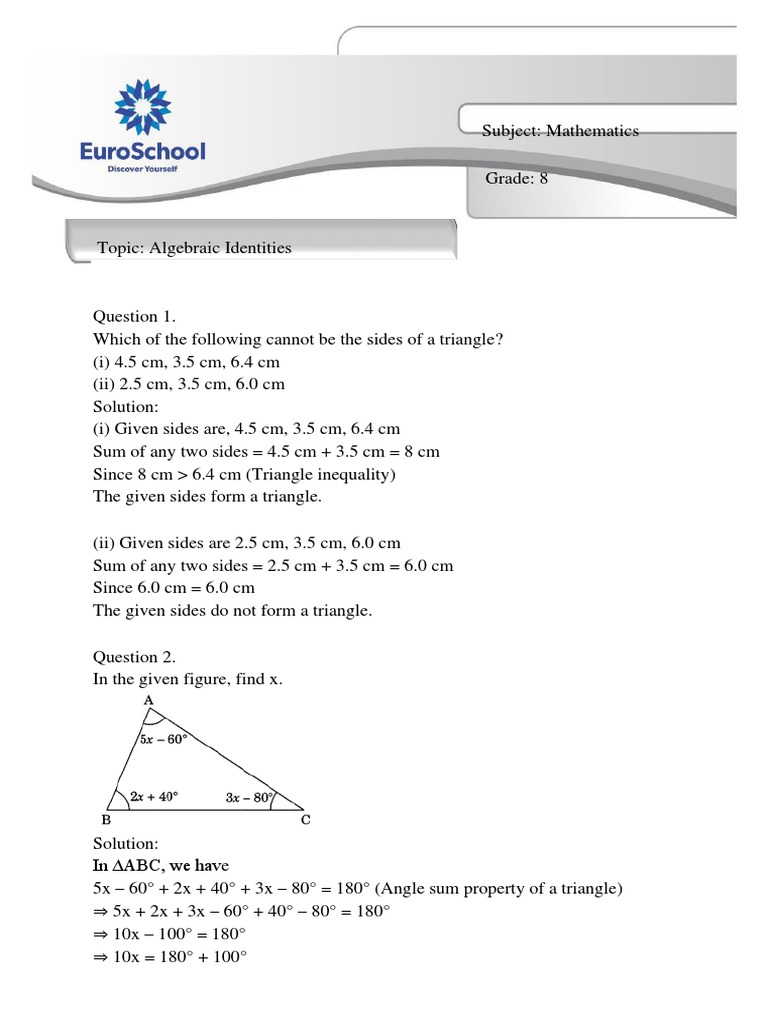 Answer Sheet Grade 7 Properties of Triangle | PDF | Triangle | Angle