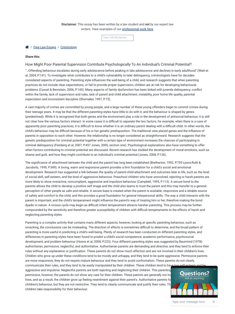 Poor Parental Supervision Contribute Psychologically | PDF | Parenting ...