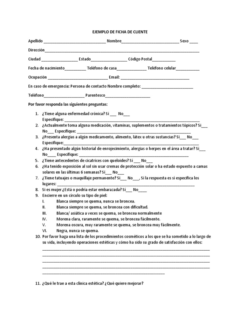 Ficha Cliente Corporal | Descargar gratis PDF | Enfermedades y ...