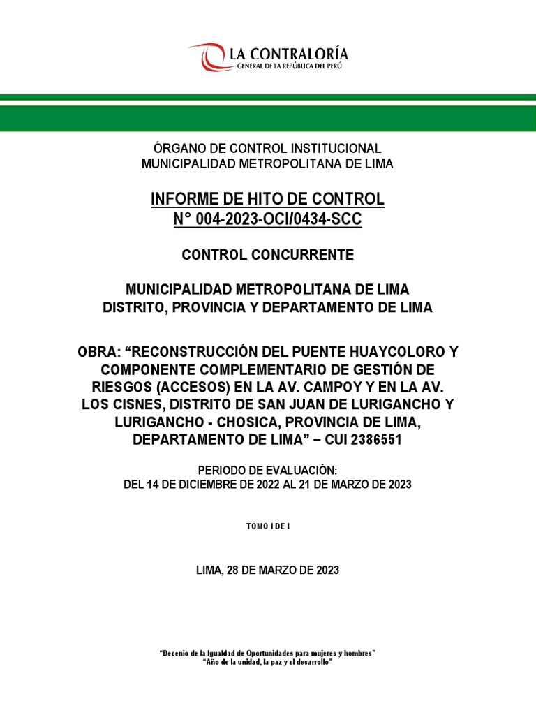 Hito de Control #004-2023-OCI-0434-SCC | PDF | Hormigón | Lima