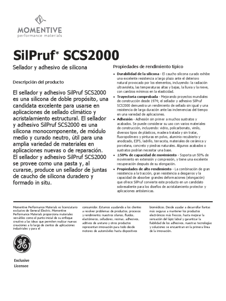 SilPruf SCS2000: Sellador y Adhesivo Silicona | PDF | Silicona | Adhesión