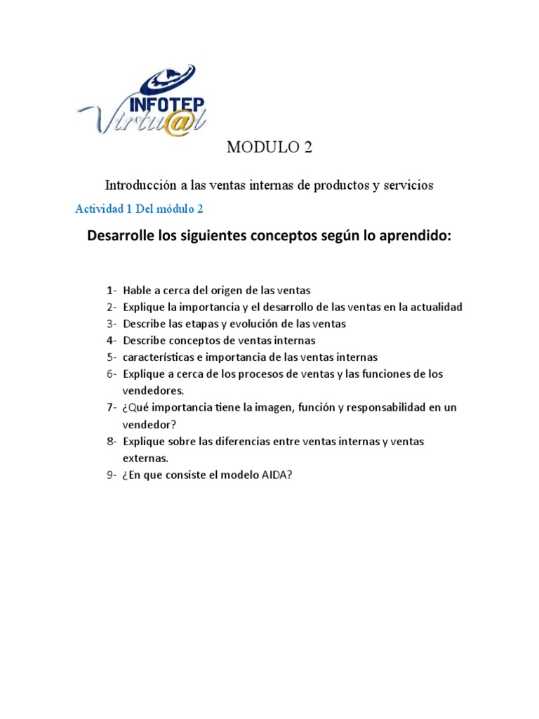 Actividad 1 Módulo 2 Ventas Descargar Gratis Pdf Economias Business