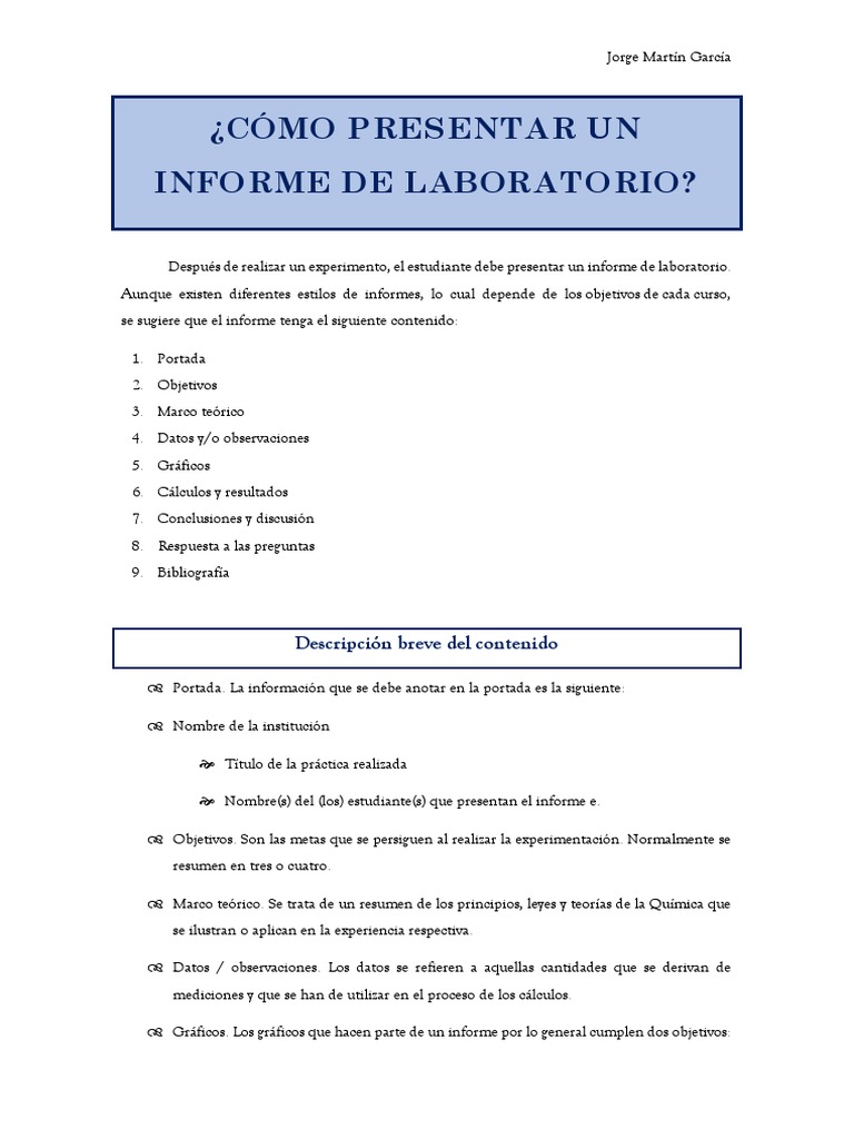 Cómo Presentar Un Informe de Laboratorio | PDF | Teoría | Laboratorios