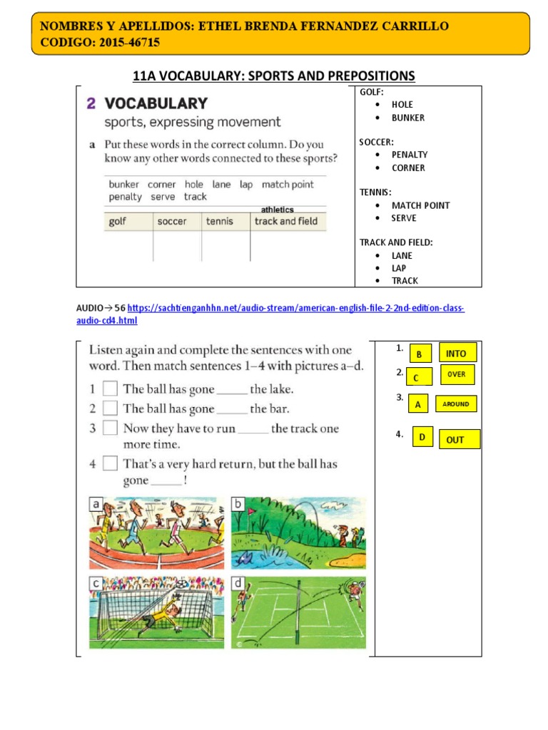 11a Vocabulary- Sports and Prepositions - Ethel Brenda Fernandez | PDF