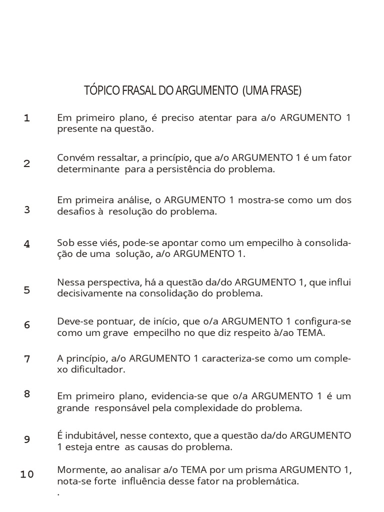 3 Tópico Frasal Do Argumento | PDF