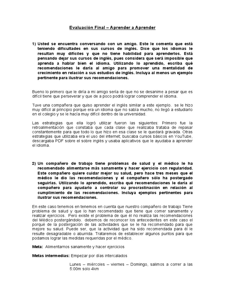 Evaluación Final APRENDE A APRENDER | PDF | Motivación | Motivacional