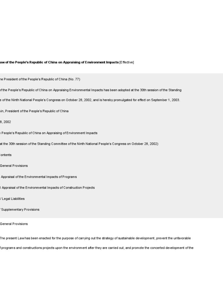 Chinese Environmental Law 2003 | PDF | Environmental Impact Assessment ...