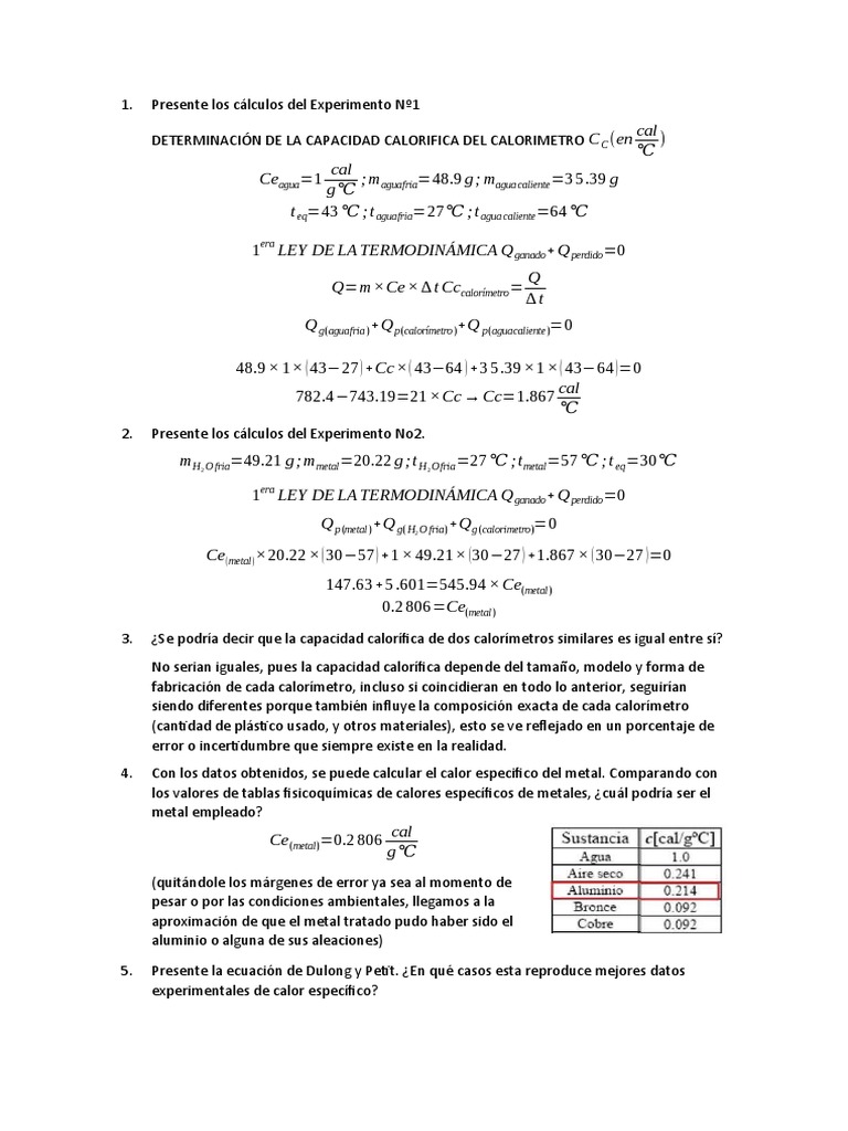 C Ce G M T Ley De La Termodinámica Q Q M×ce × T Cc T Q Pdf Gases