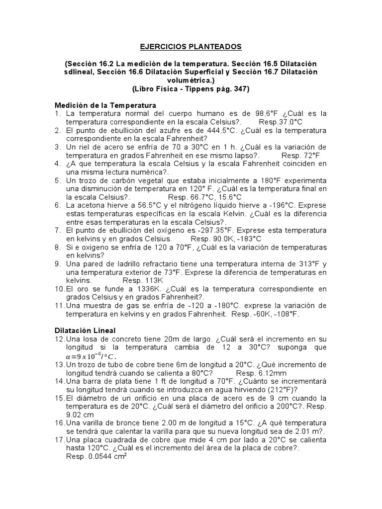 Ejercicios Temperatura | PDF | Celsius | Fahrenheit