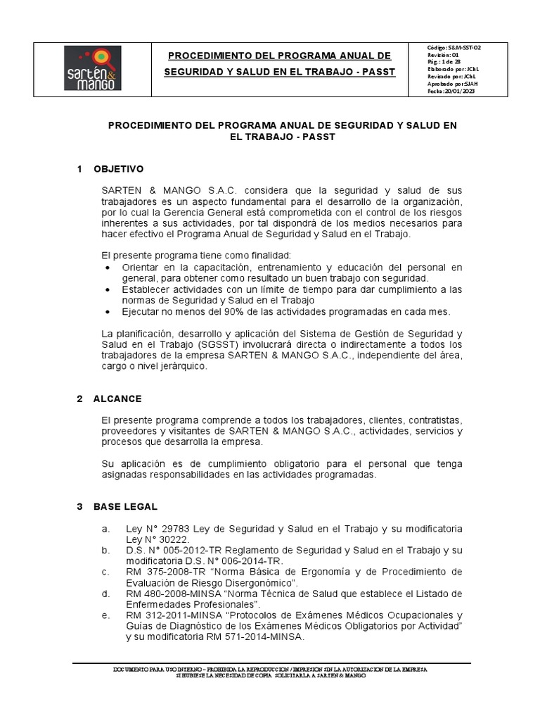 Procedimiento Del Programa Anual de Seguridad y Salud en El Trabajo S&M | PDF | Seguridad y ...