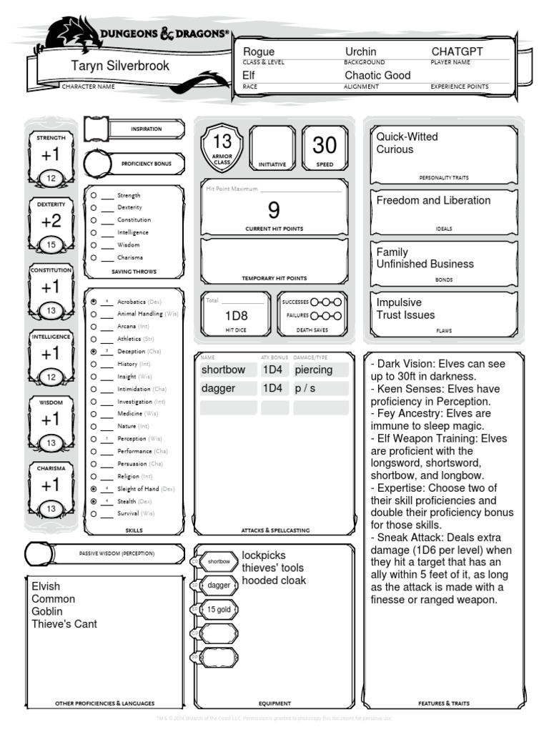 00 Character Sheet CHATGPT | PDF | Role Playing Games