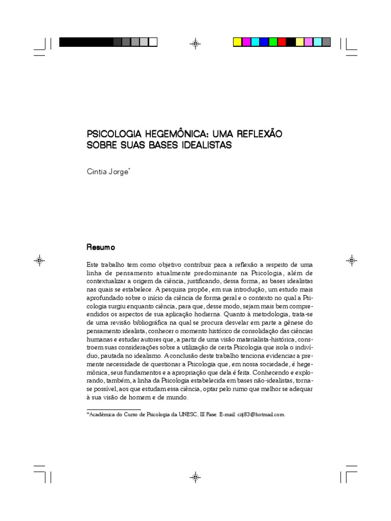 Reflexão sobre Psicologia Hegemônica | PDF | Psicologia | Science