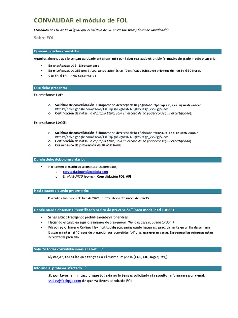 Como Convalidar FOL | PDF