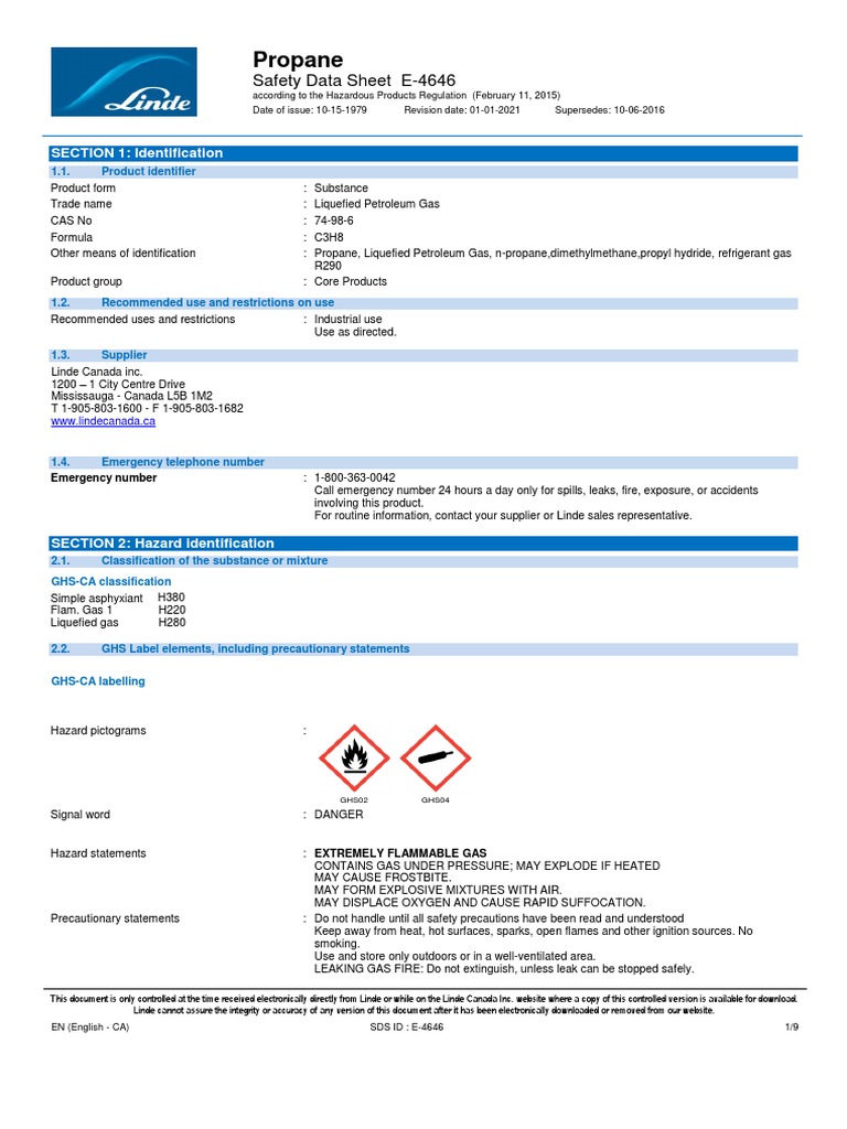 E 4646 Propane Safety Data Sheet Sds | PDF | Propane | Toxicity