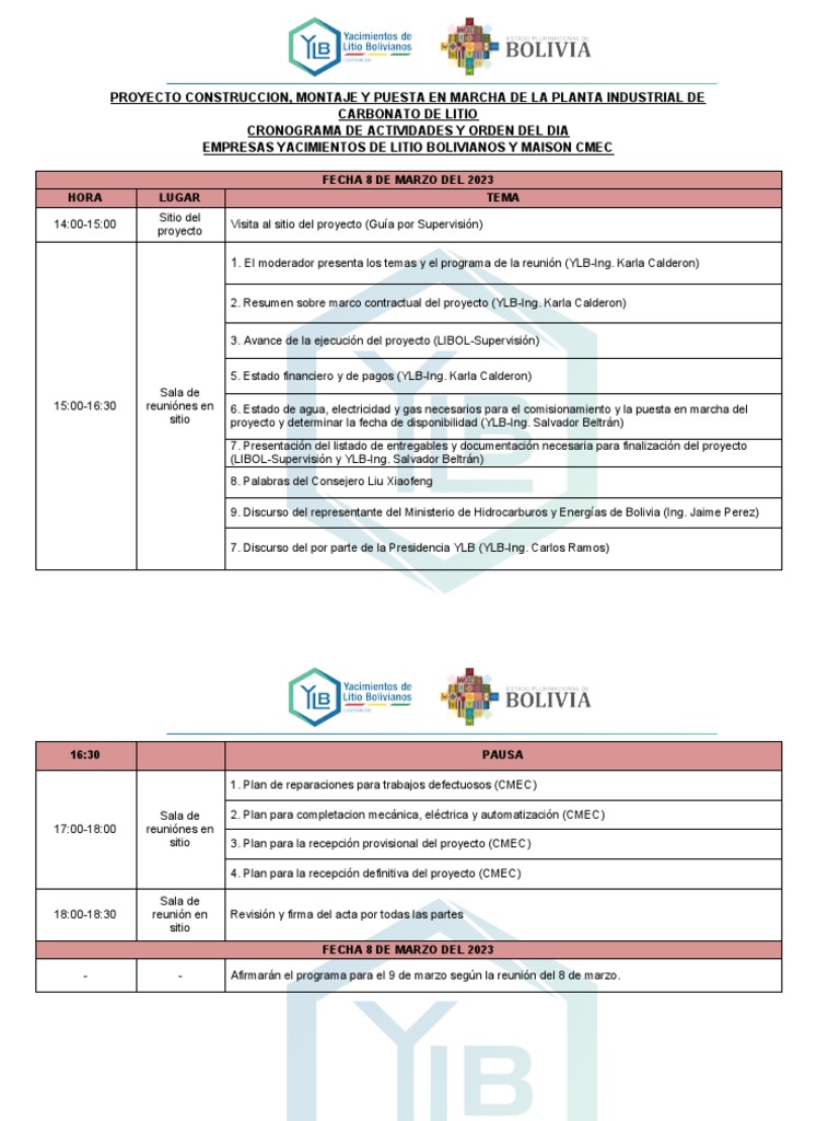 Cronograma de Actividades-Reunion Ylb Cmec Marzo 2023 | PDF