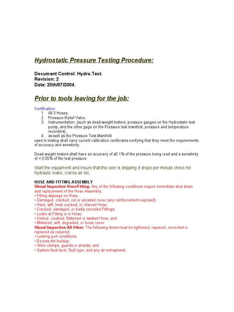 Hydrostatic Pressure Testing Procedure1 PWL | PDF | Pump | Valve