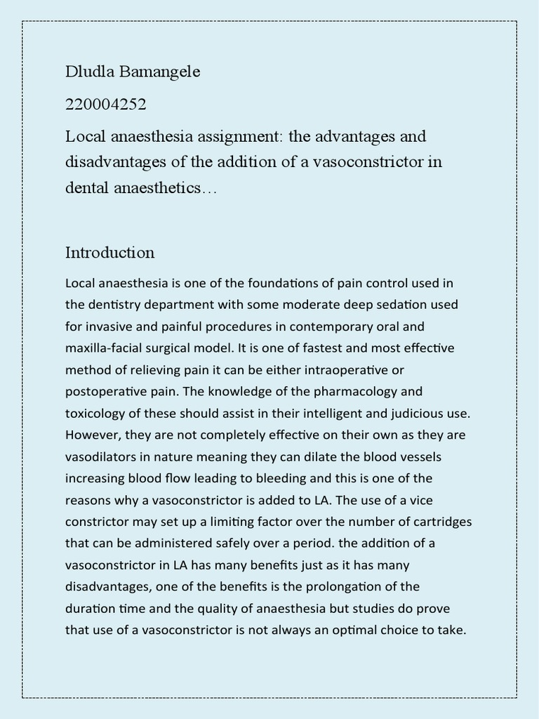 Local Anesthesia Assignment | PDF | Anesthesia | Blood Pressure