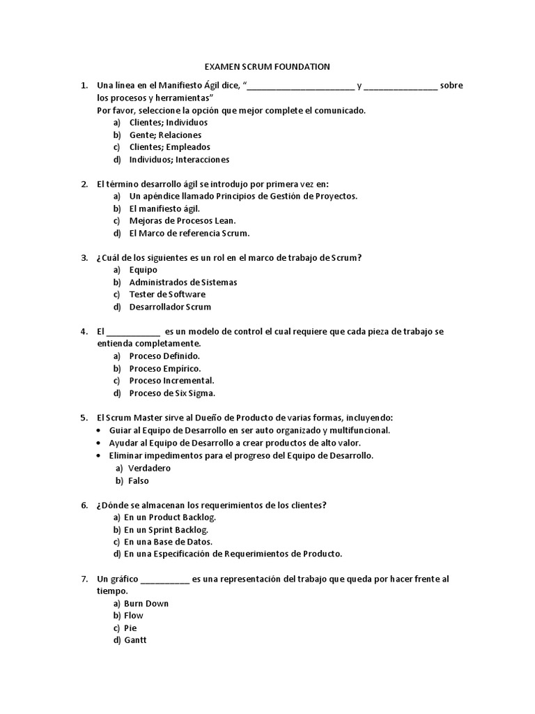 Examen Modelo Scrum Foundation | PDF | Scrum (desarrollo de software ...