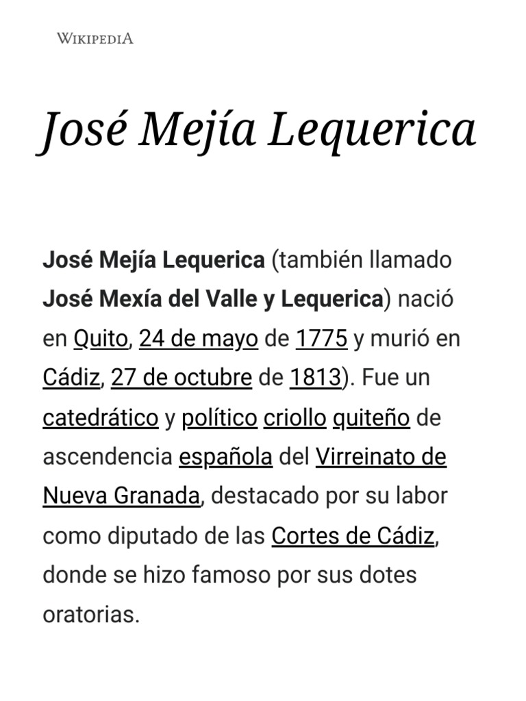 José Mejía Lequerica - Wikipedia, La Enciclopedia Libre | PDF ...