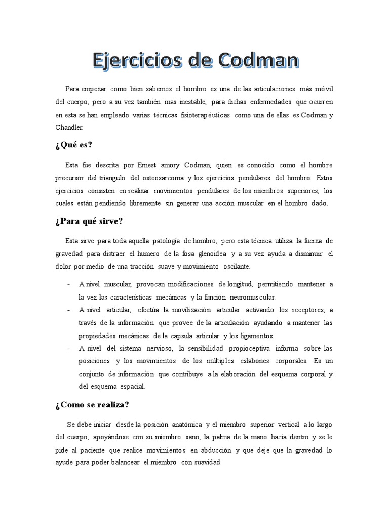 Ejercicios de Codman y Chandler | PDF | Hombro | Enfermedades y trastornos