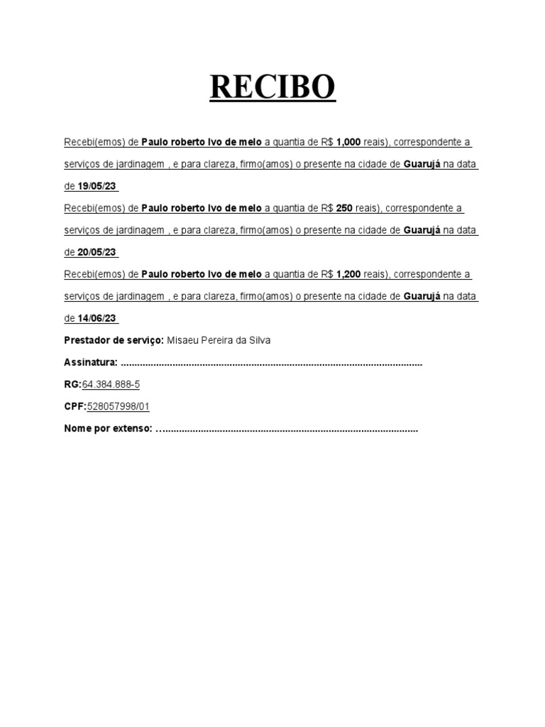 Modelo Recibo Simples para Impressao | PDF