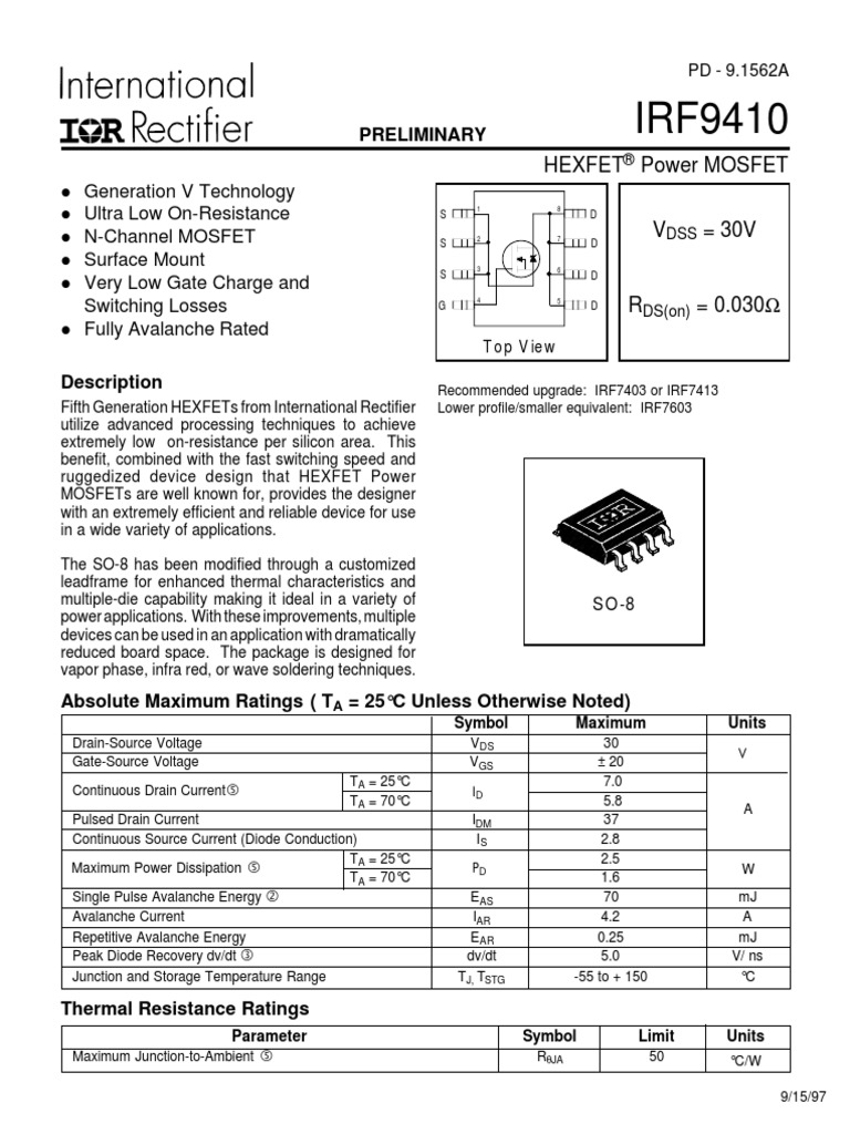 Irf 9410 | PDF | Mosfet | Field Effect Transistor