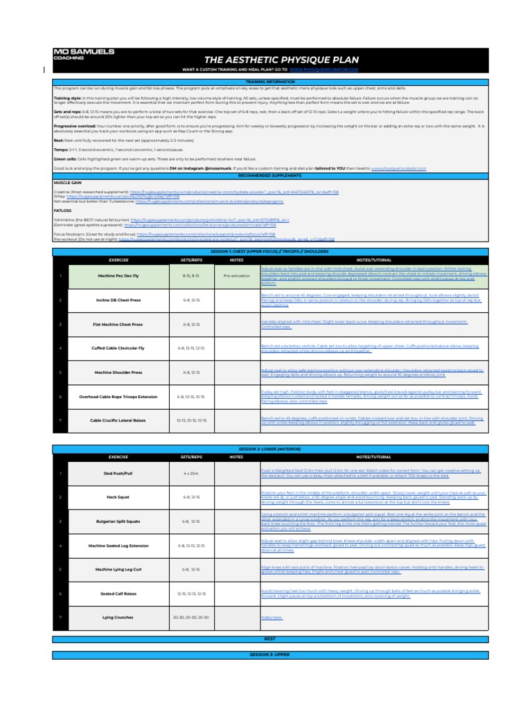 Aesthetic Physique Plan | PDF | Anatomical Terms Of Motion | Elbow