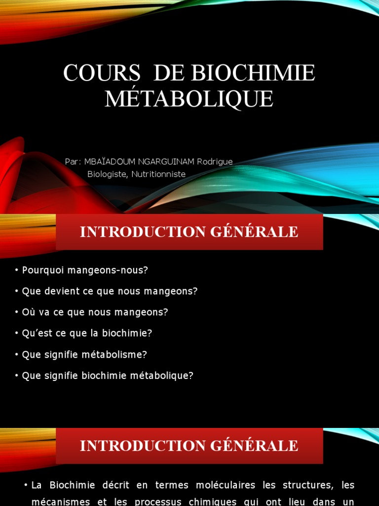 Cours de Biochimie Métabolique | PDF | Adénosine triphosphate | Métabolisme