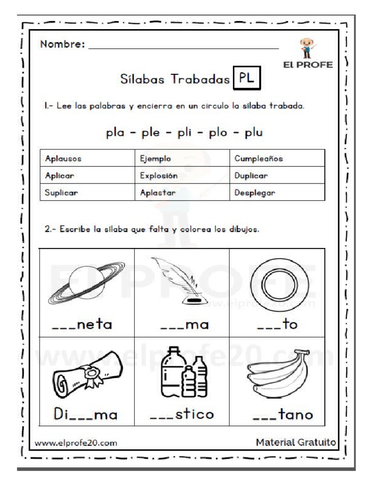 Hojas de Trabajo de Silabas Trabadas | PDF