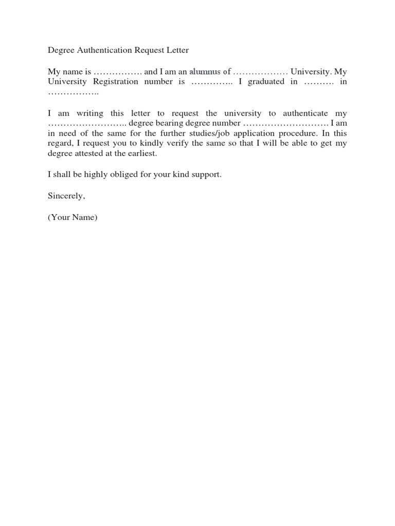 Degree Authentication Request Letter | PDF