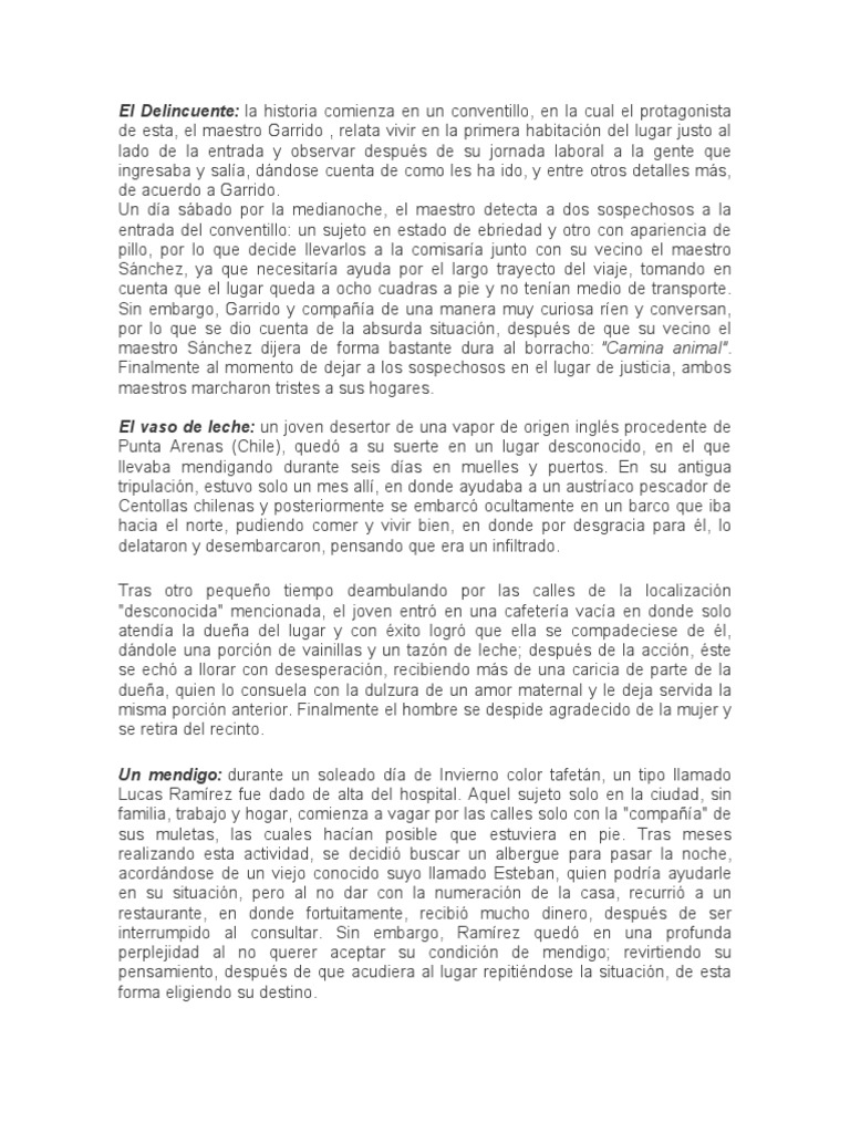 Resumen Cuentos Manuel Rojas | PDF