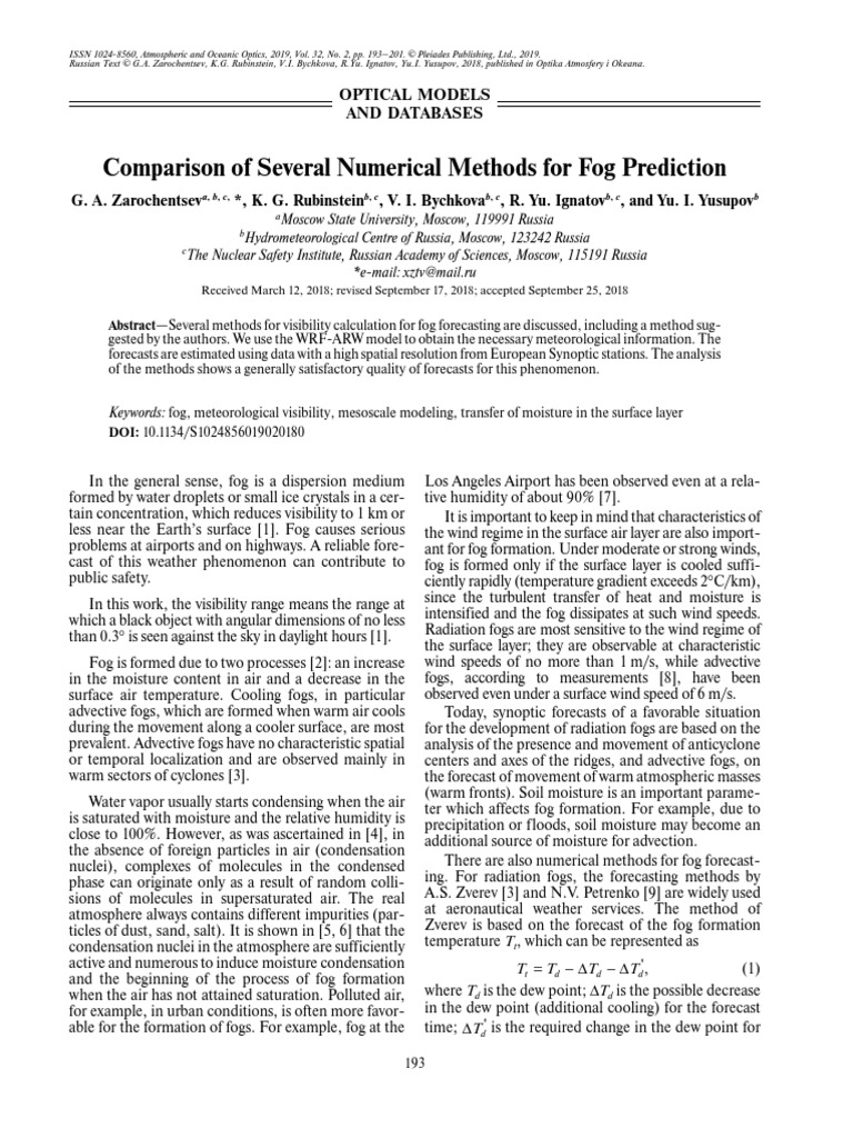 Comparison of Several Numerical Methods For Fog Prediction | PDF | Atmosphere Of Earth | Weather ...