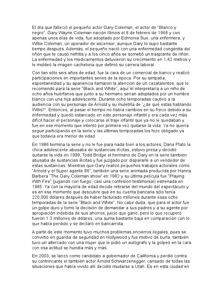 La Trágica Vida de Gary Coleman | PDF