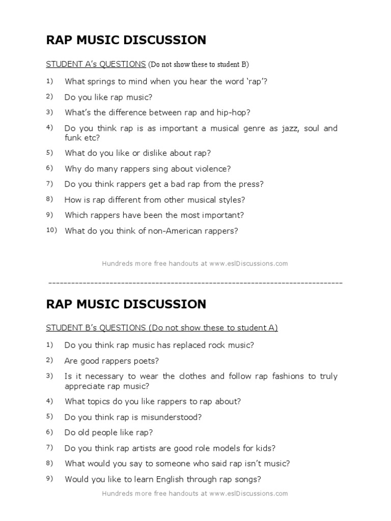 Engaging Rap Music Discussion Questions | PDF