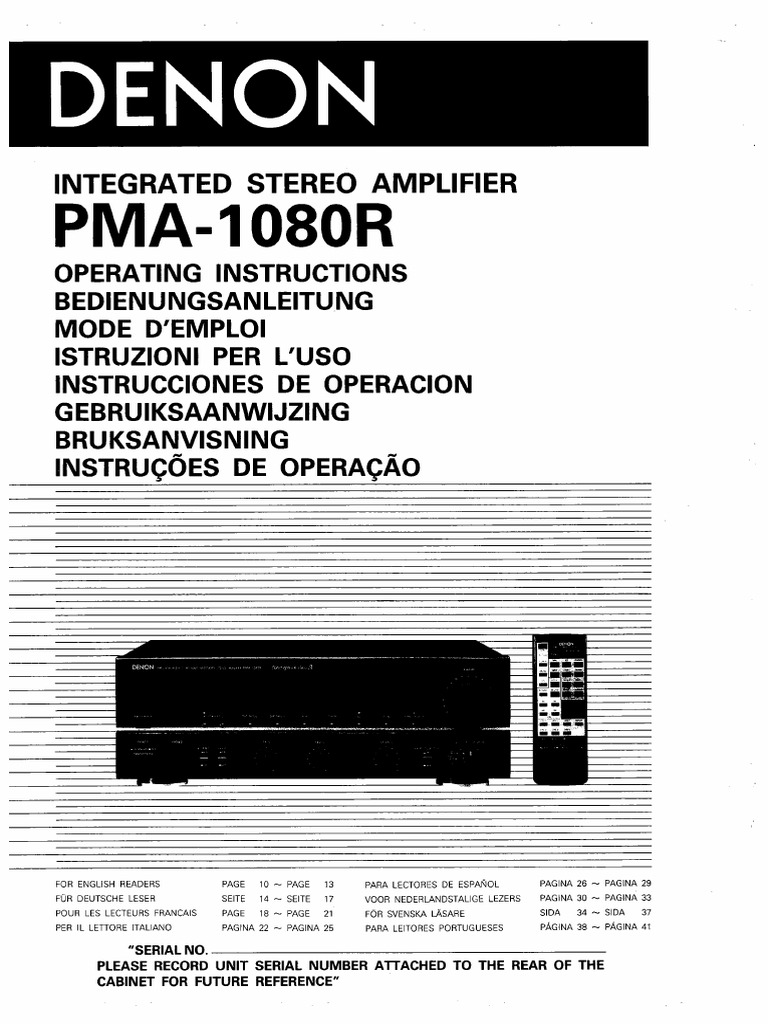 Denon PMA 1080R Owners Manual | PDF