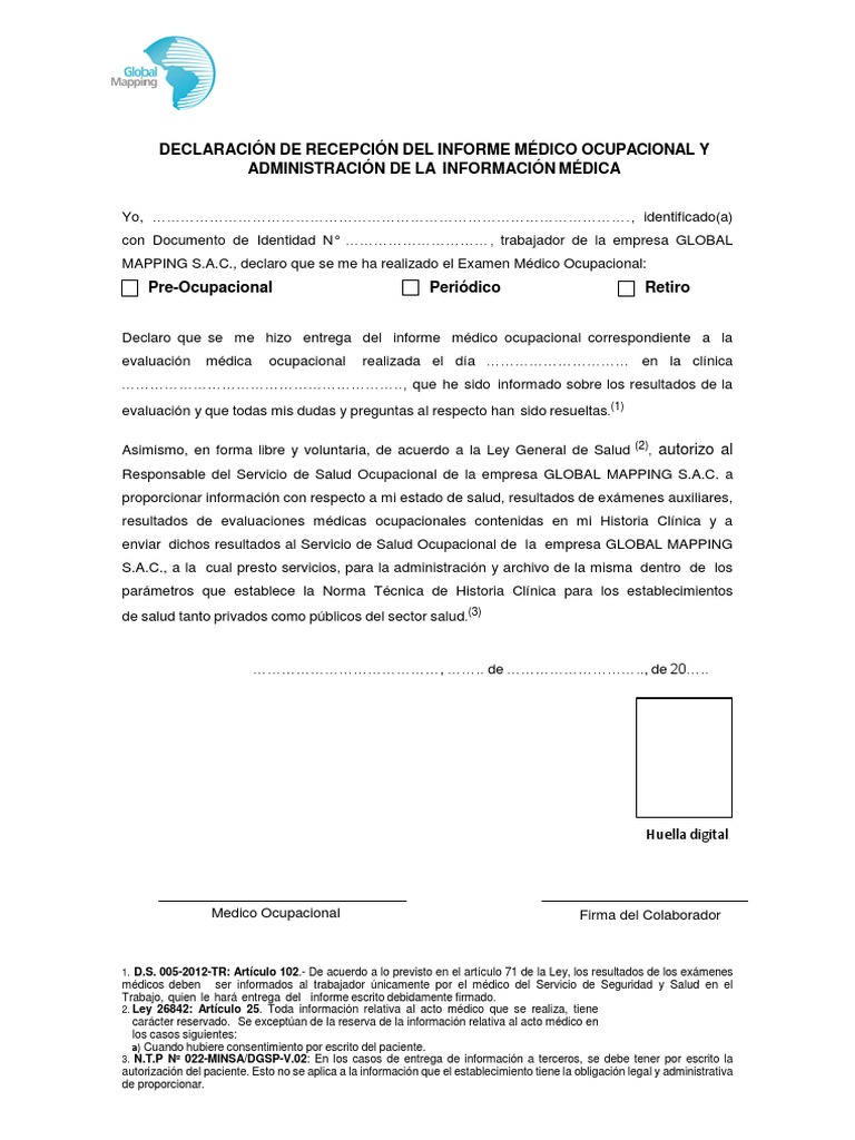Declaración Jurada de Recepción del Informe Medico | PDF | Historial médico