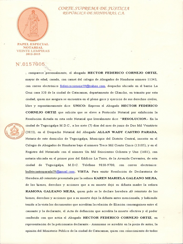 ESCRITURA de HERENCIA INTESTADA de RAMONA GALEANO) | PDF | Ley común ...