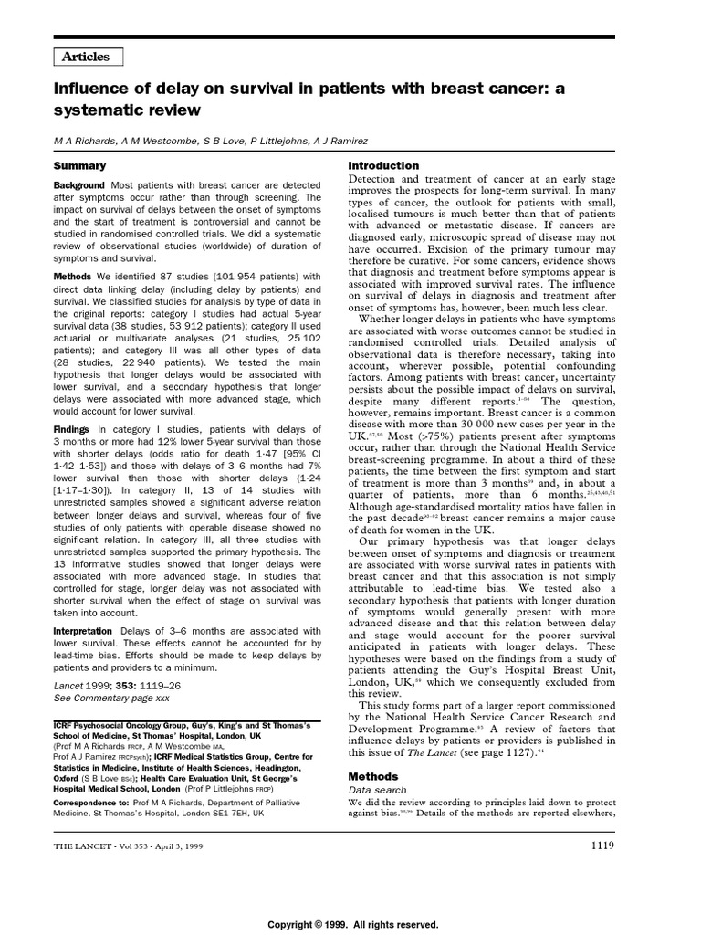 Influence of Delay On Survival in Patients With Breast Cancer: A ...