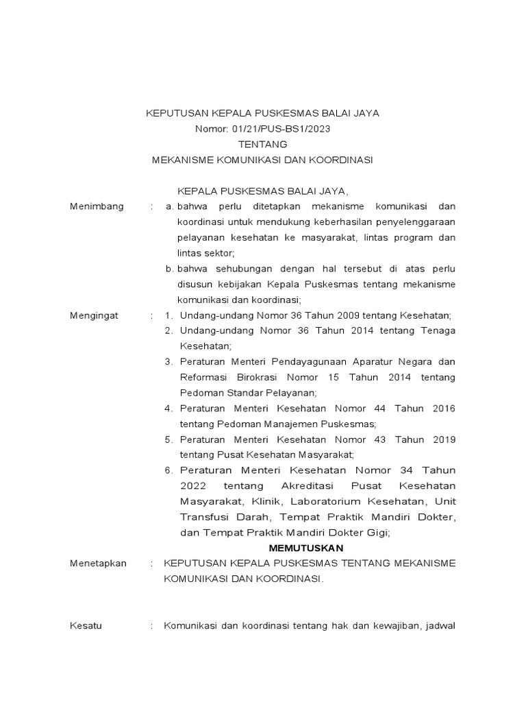 Format SK Komunikasi-Koordinasi-Puskesmas | PDF