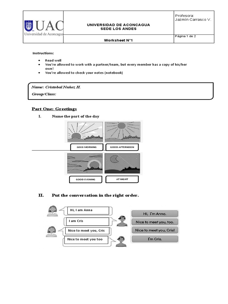 Worksheet Class 1 Greetings Ready | PDF