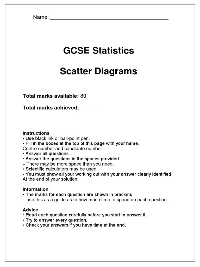Scatter Diagrams Exam Questions | PDF | Statistics | Scatter Plot
