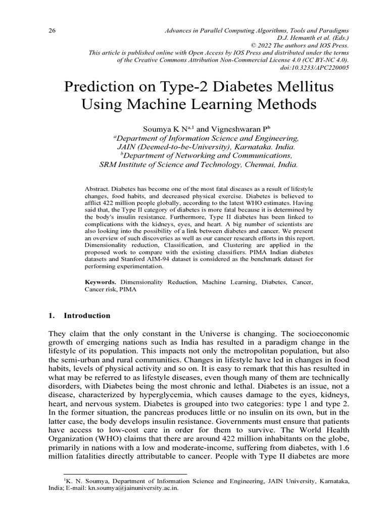 Prediction On Type-2 Diabetes Mellitus Using Machi | PDF | Cancer ...